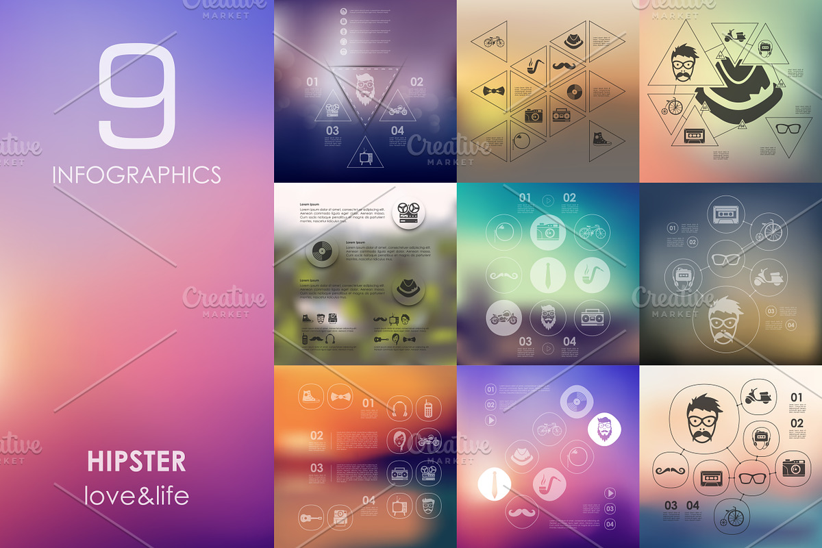 9 hipster infographics, a Presentation Template by Palau