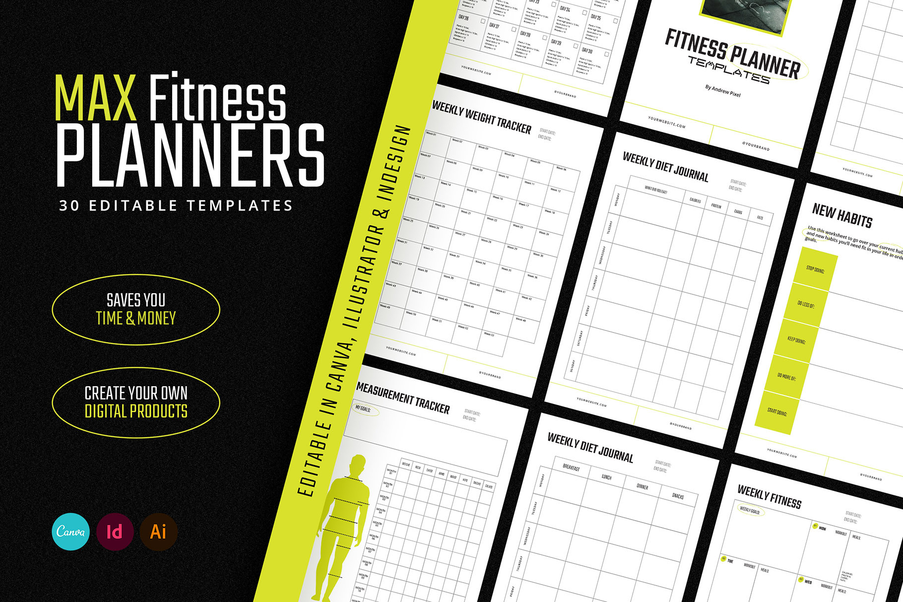 MAX Editable Fitness Planners, a Templates & Theme by AndrewPixel ...