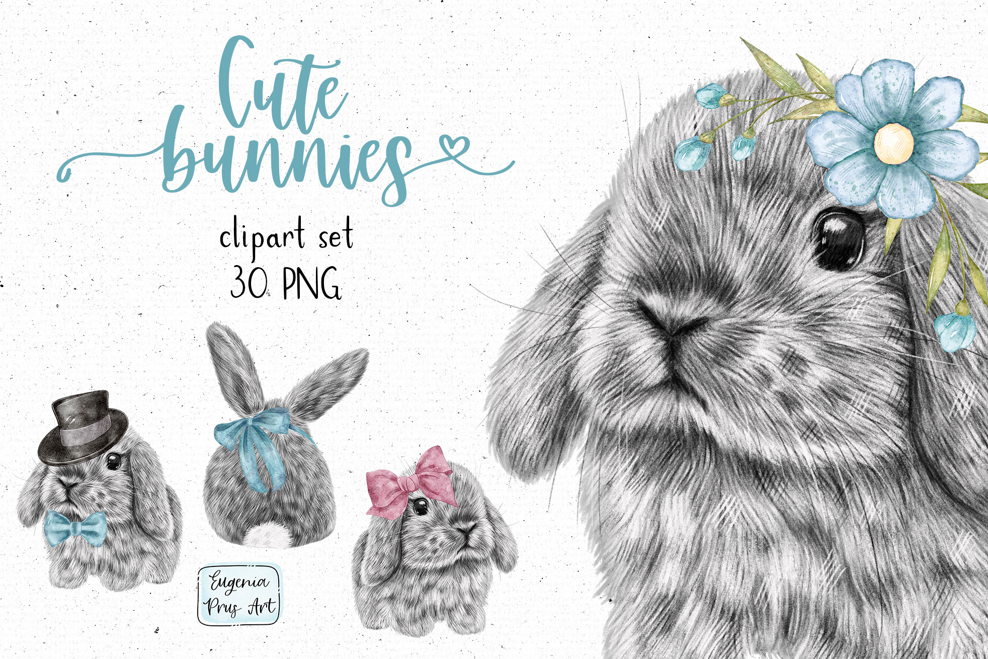 Cute bunnies clipart set, an Animal Illustration by Eugenia Prus