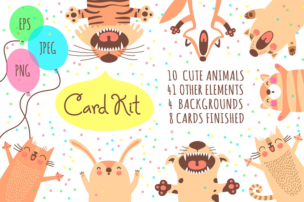 Card Kit with Cute Animals, a Card Template by Baksiabat