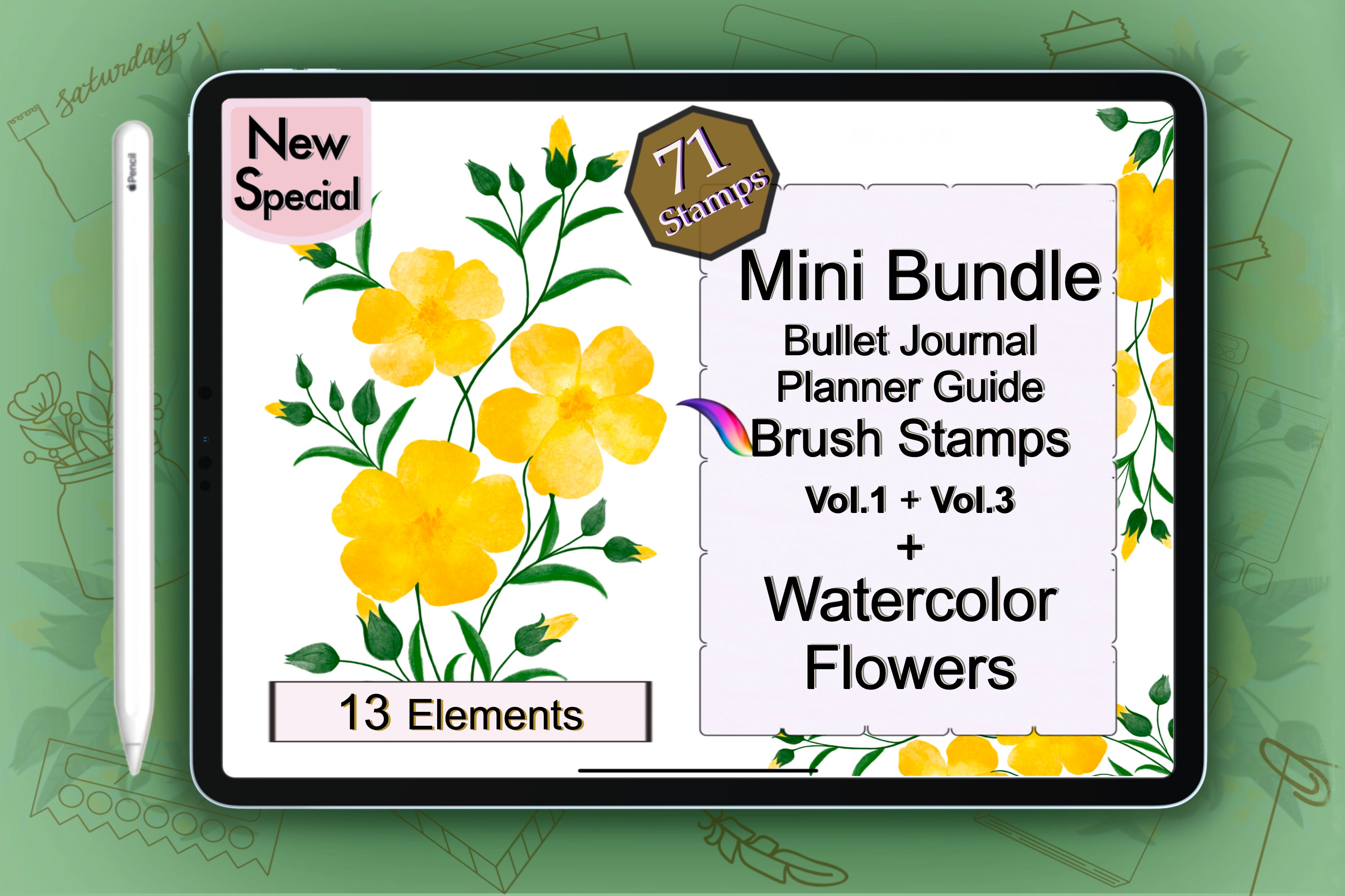 Digital Planner Template Floral Watercolor Brushes Stamp. | Creative Market