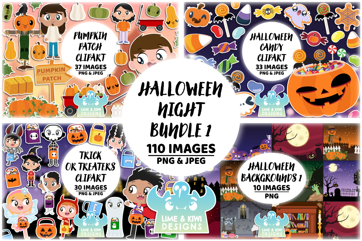 Halloween Night Bundle 1, a Seasonal Illustration by Lime & Kiwi ...