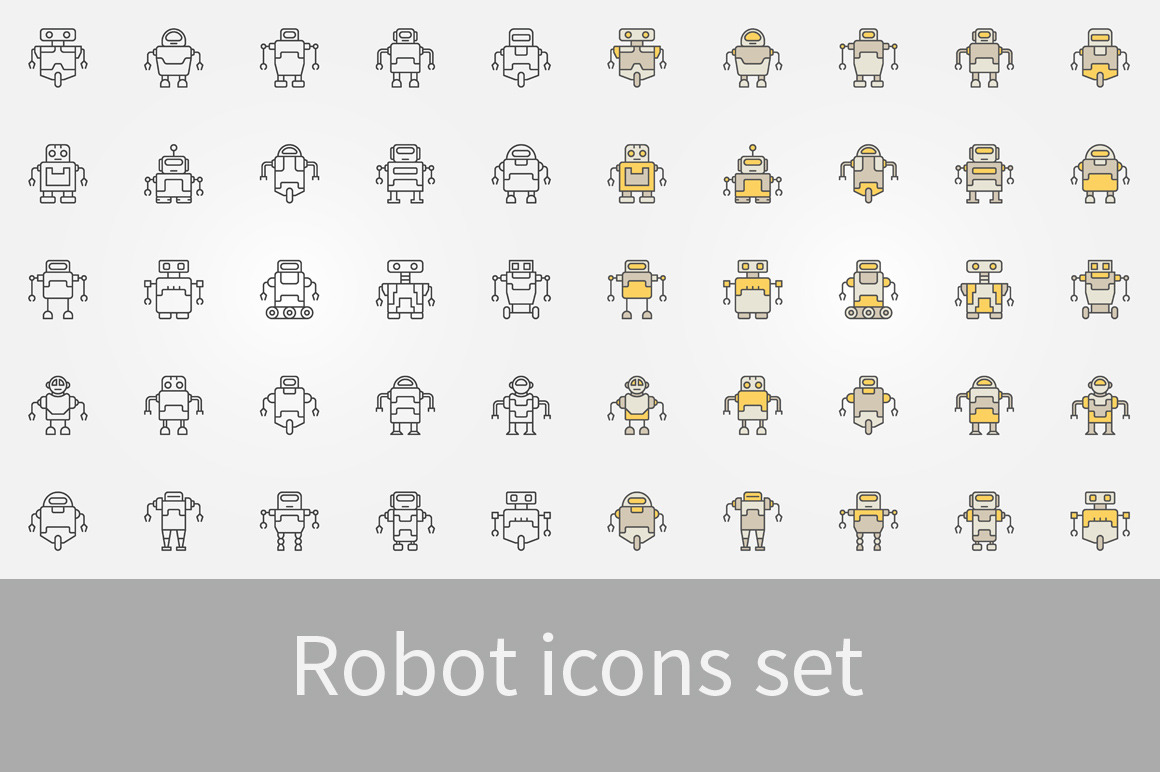 Robot icons set, an Outline Icon by Venomous Vector