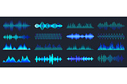 Blue colorful sound waves collection, an Illustration by 32pixels