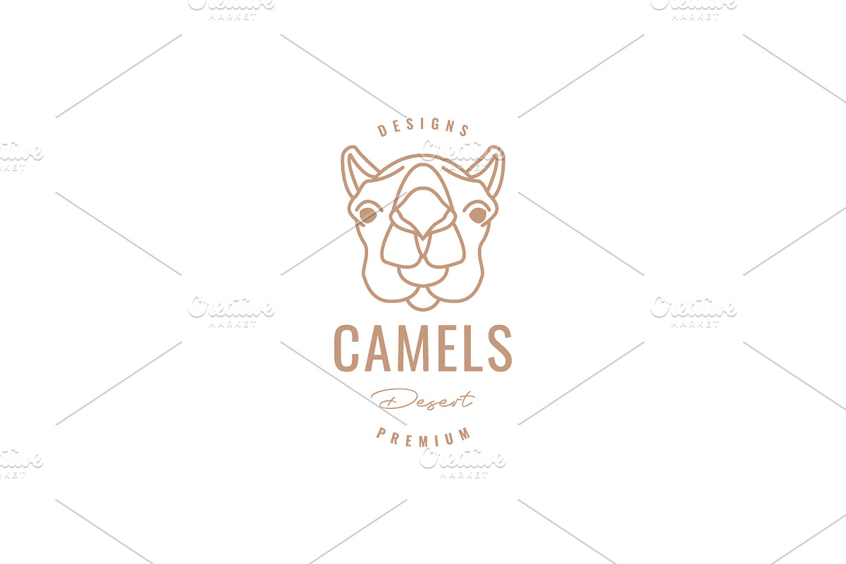 Camel head face line art outline logo | Creative Market