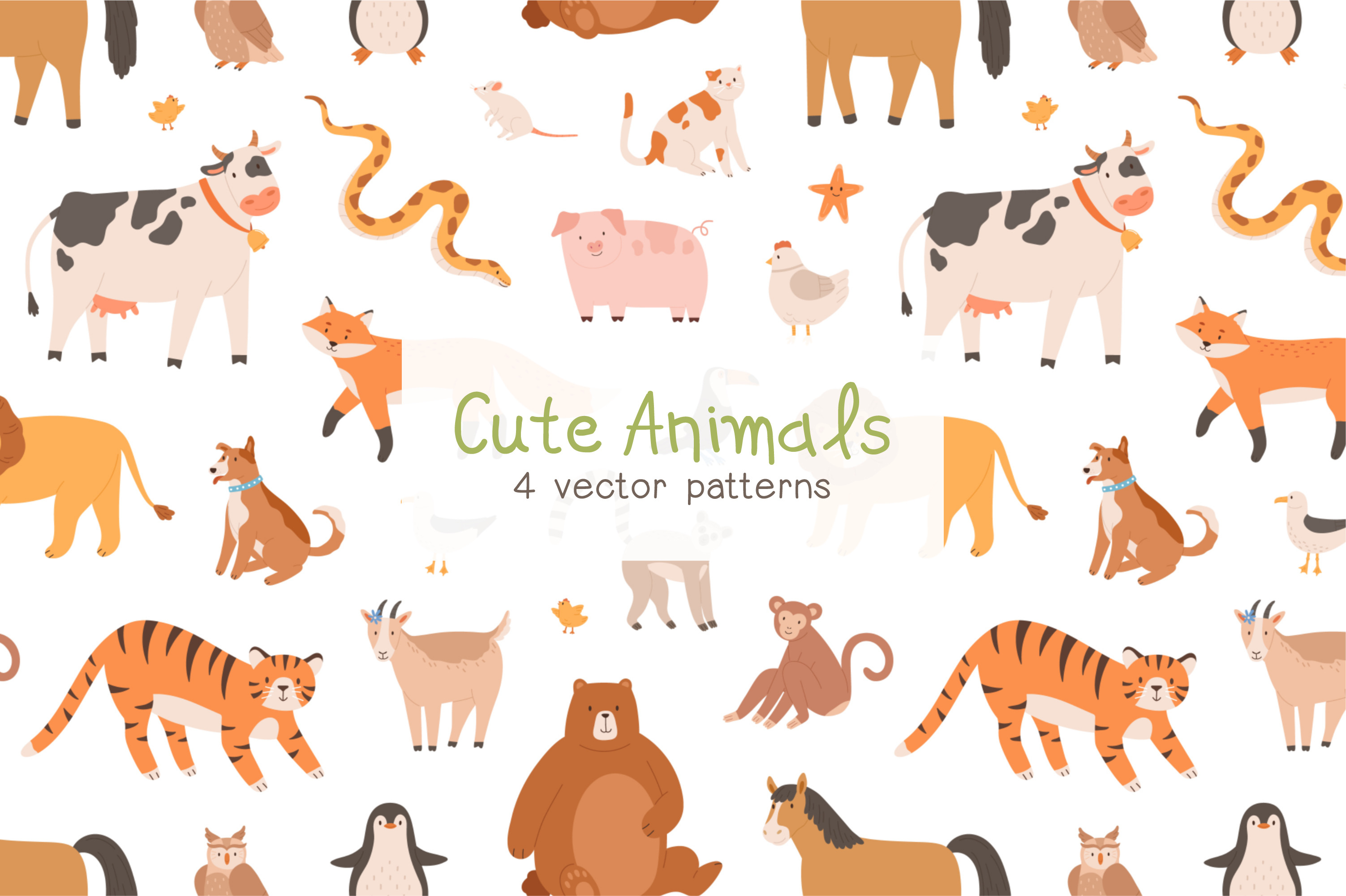 Cute animals seamless patterns set, a Pattern Graphic by Good Studio