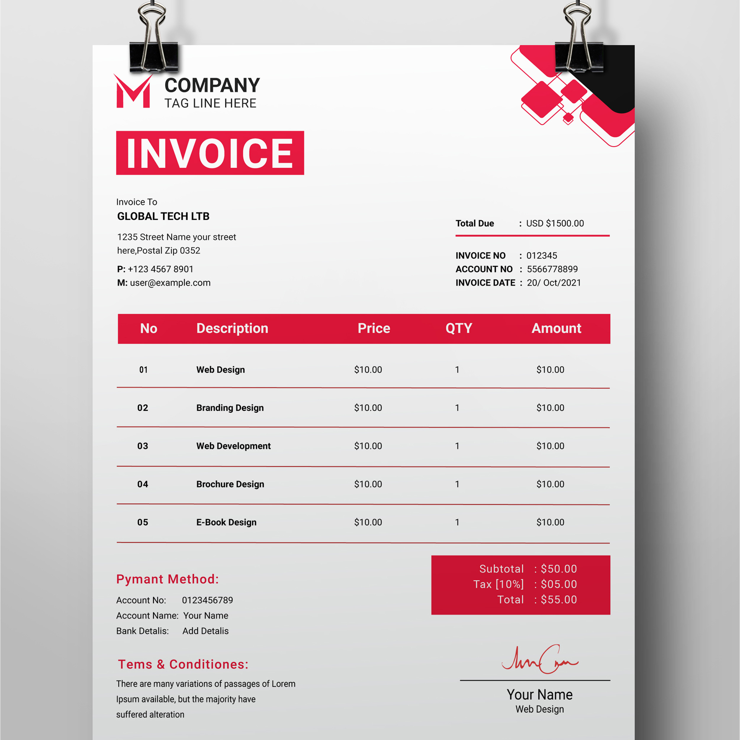 Invoice Template Cash Memo Design