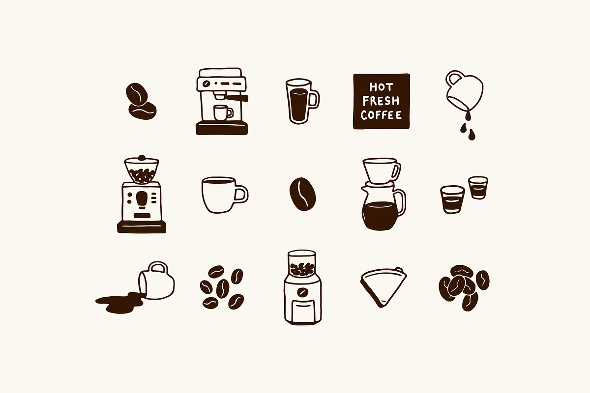 Coffee Hand-Drawn Icon Set, a Graphic by Nick's Originals