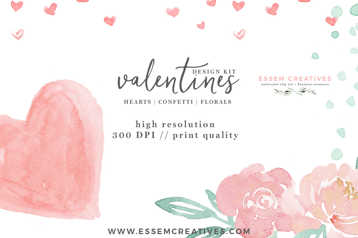 Watercolor Valentines Day Clipart, an Illustration by Essem Creatives
