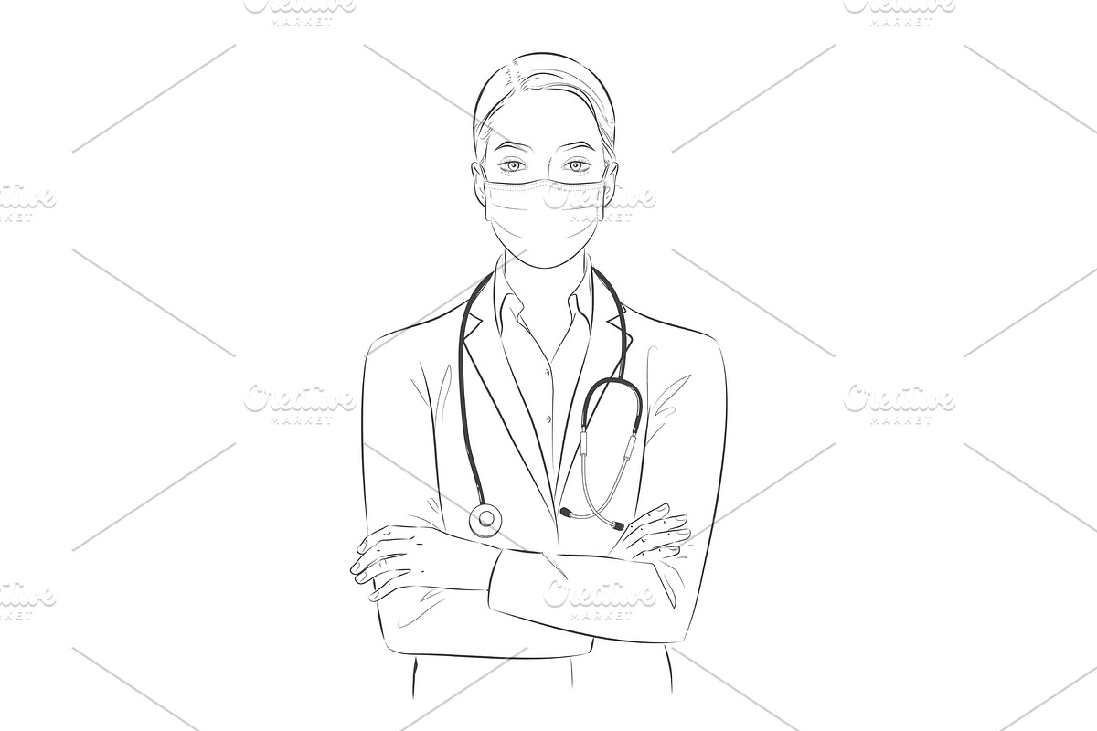 Portrait of Doctor with face mask, a Healthcare Illustration by ...