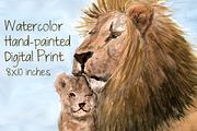 Watercolor Lion Father Print, an Illustration by Tati Bordiu