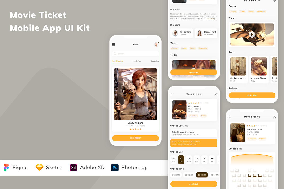 Movie Ticket Mobile App UI Kit, an UI Kit Template by Betush | Creative ...
