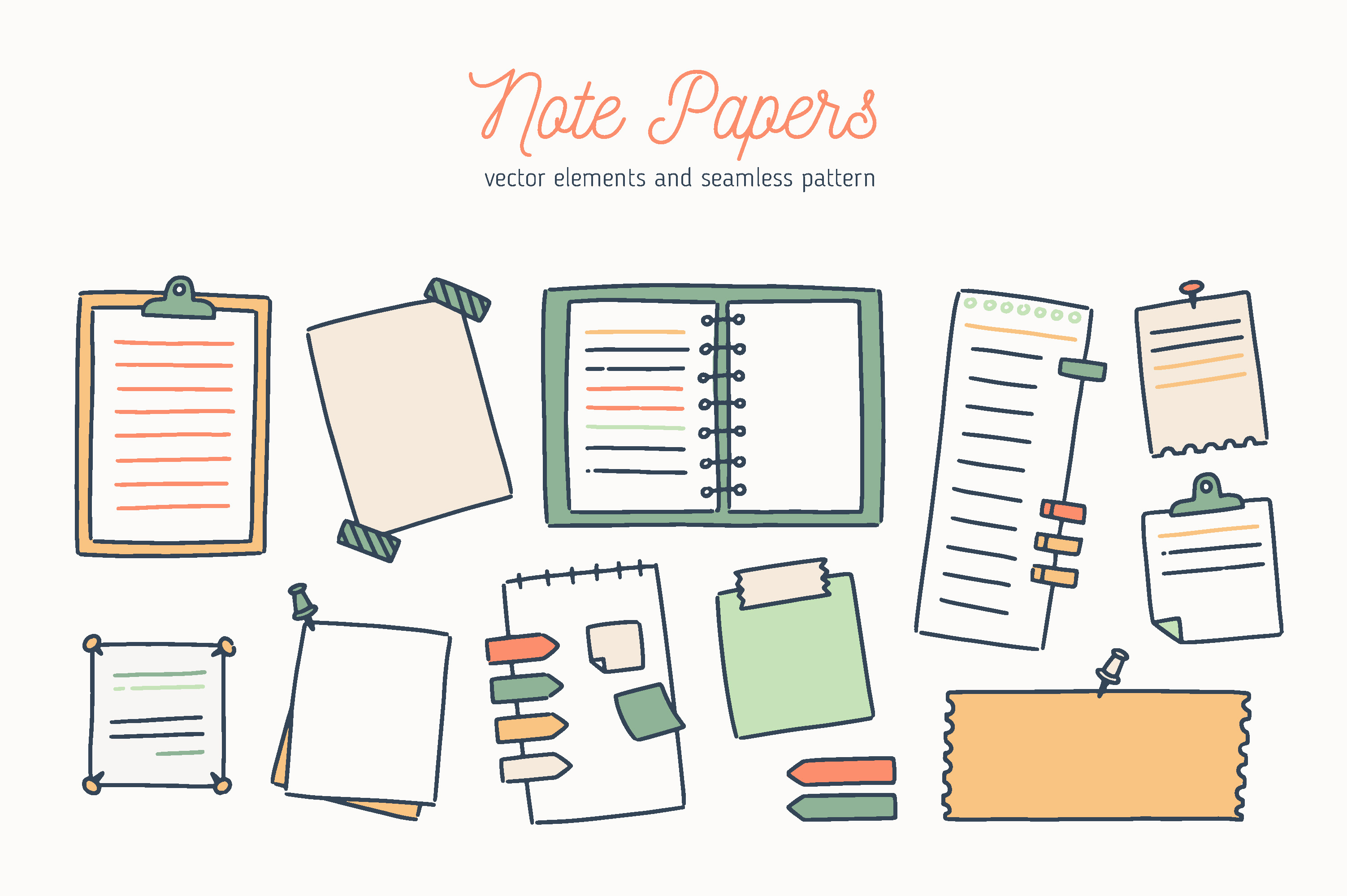 Note papers set and seamless, a Decorative Illustration by Good Studio