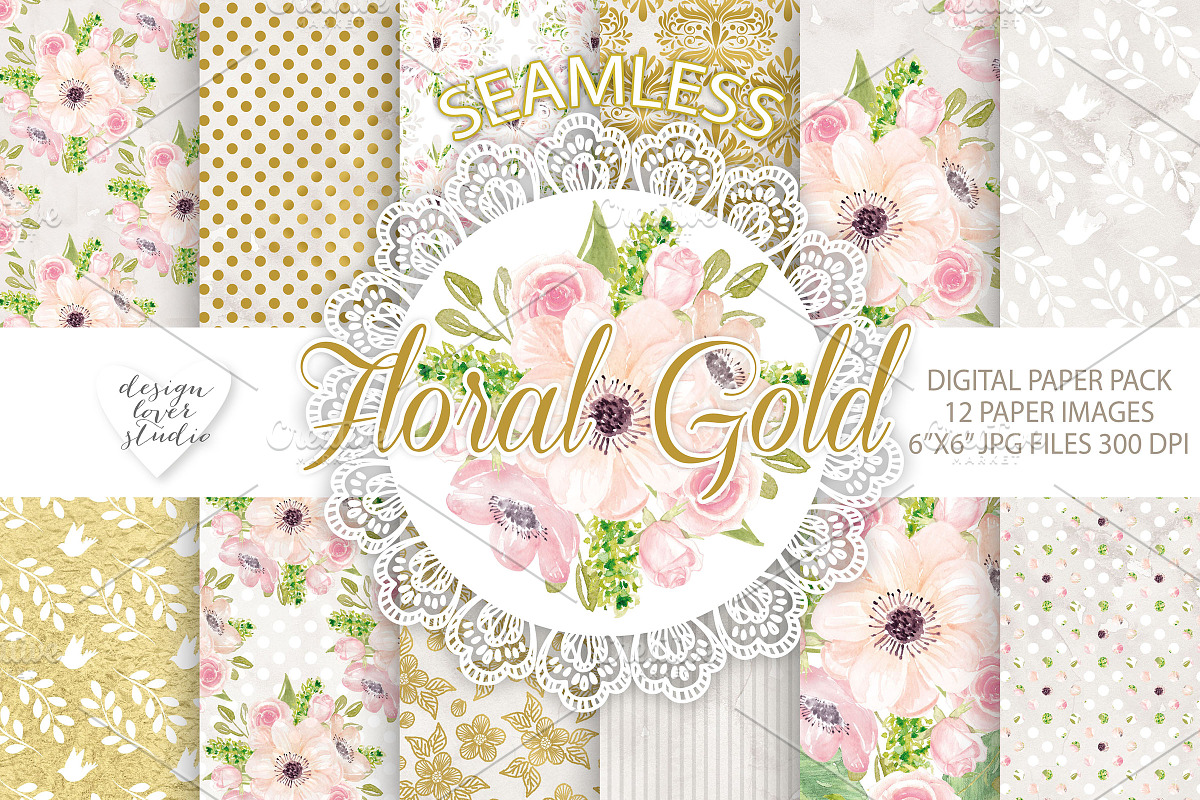 Floral Gold seamless digital paper, a Pattern Graphic by designloverstudio