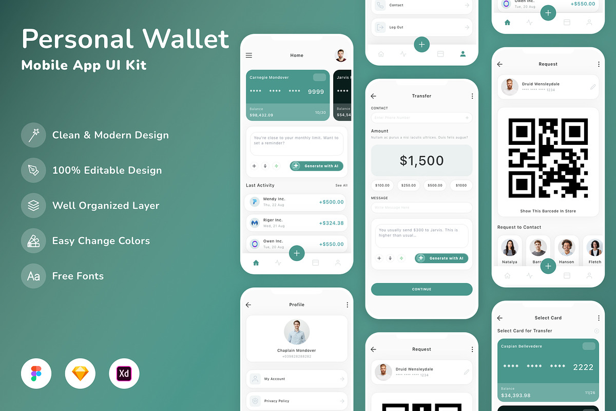 Personal Wallet Mobile App UI Kit, an UI Kit Template by Betush