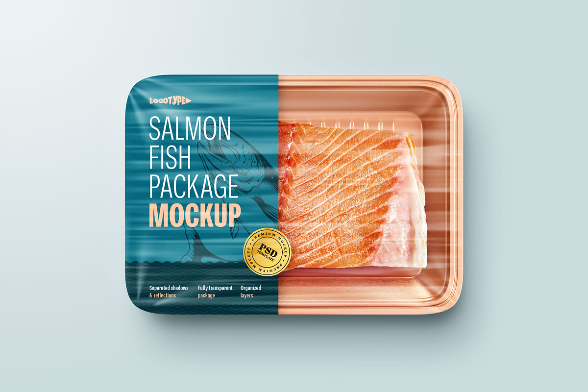 Salmon Fish Package Mockup Set, a Cups & Container Mockup by Deeplab