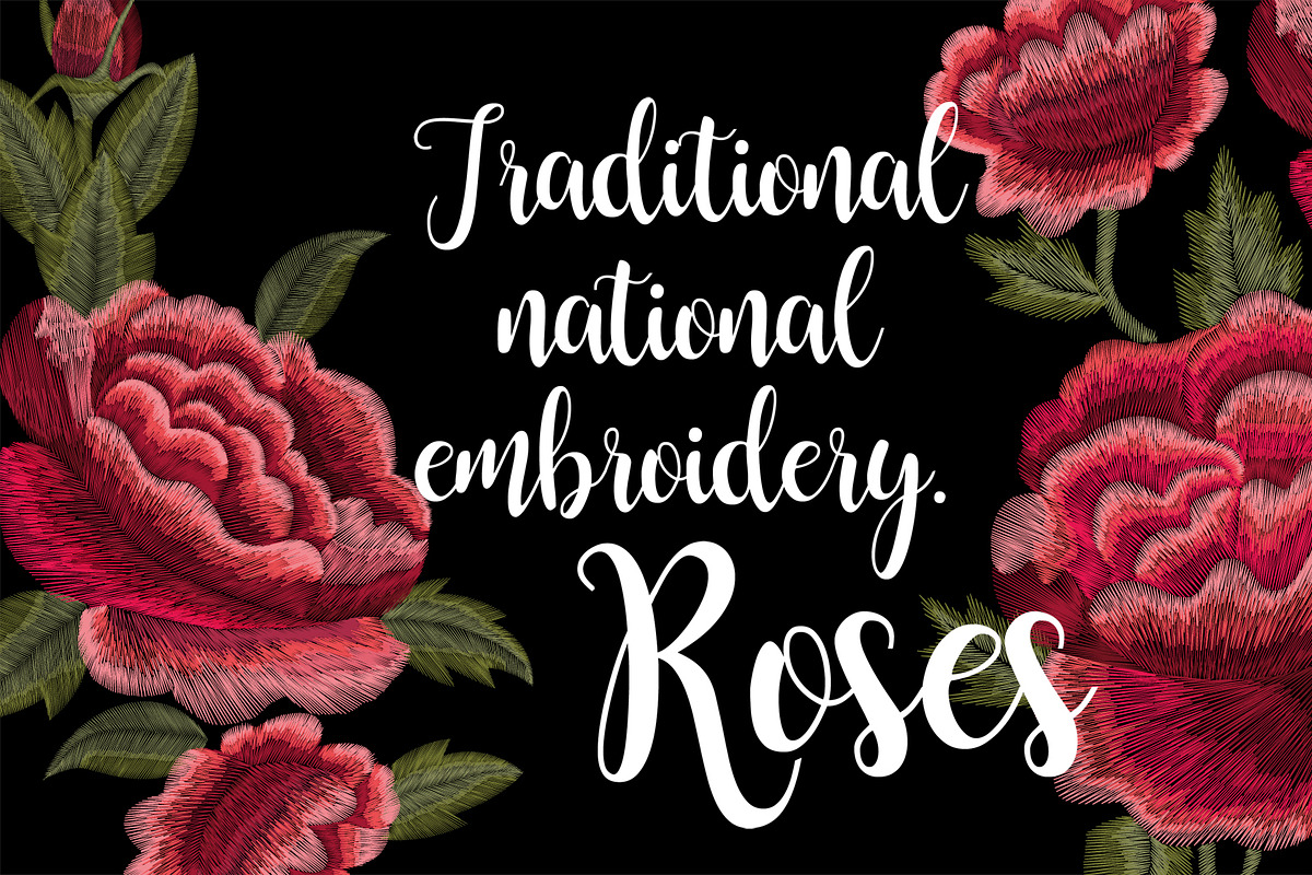 Traditional folk embroidery. Roses, an Illustration by Chikovnaya