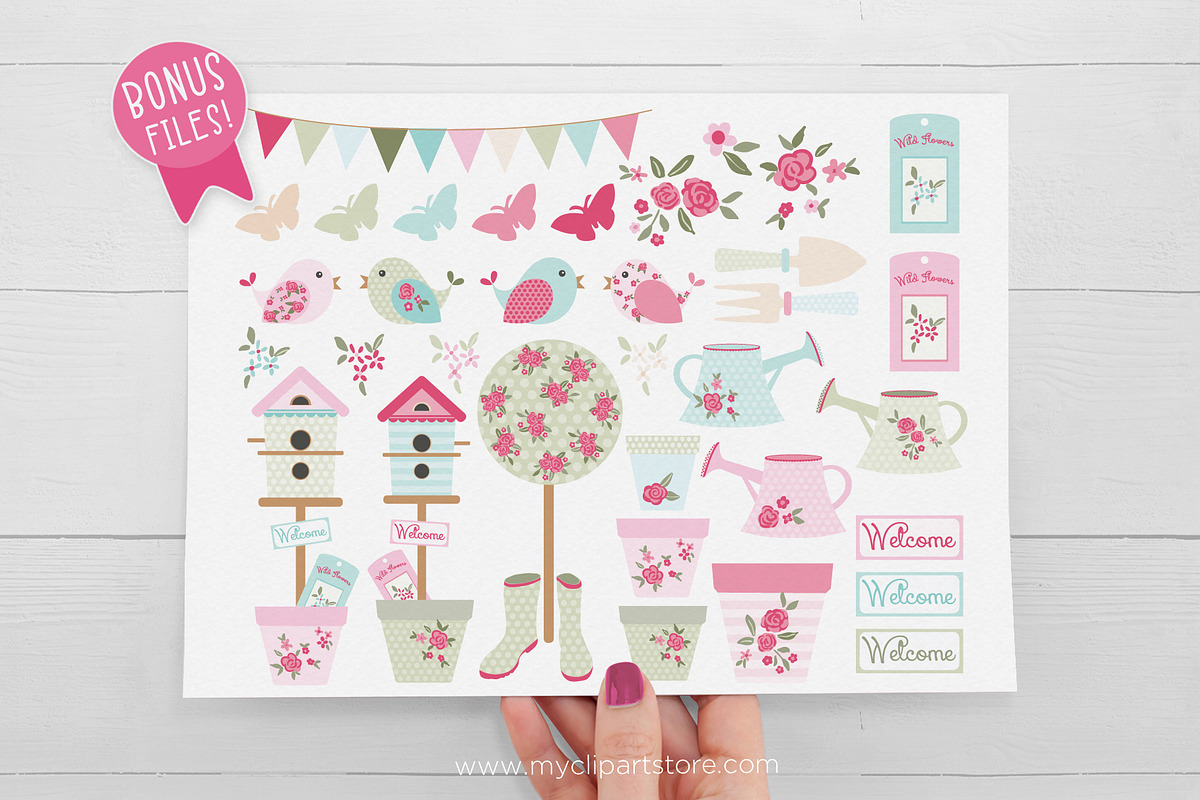 Shabby Chic Bird Garden Clipart, an Education Illustration by ...