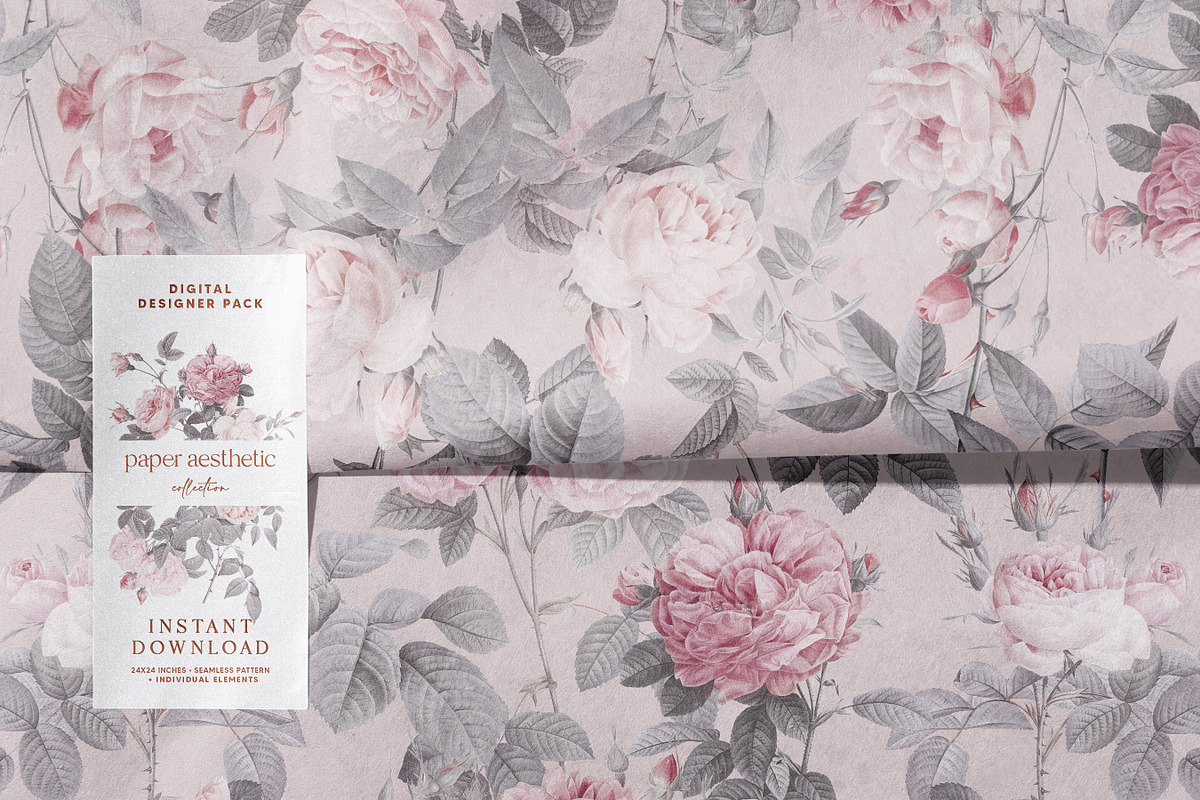 Pastel Pink Flowers Paper Pack, a Pattern Graphic by paper aesthetic