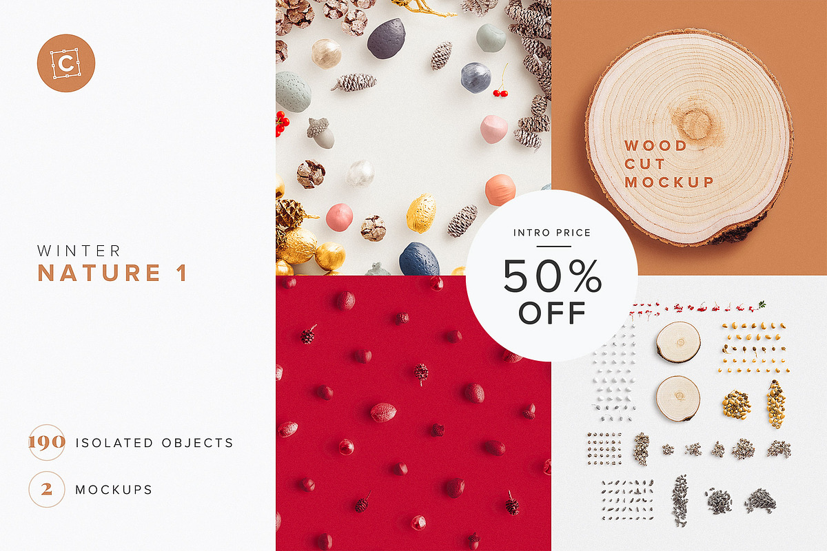 Winter Nature Elements Scene Creator, a Product Mockup by Custom Scene