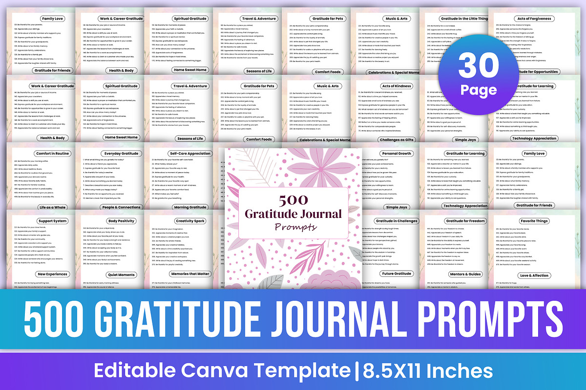 500 Gratitude Journal Prompts Canva
