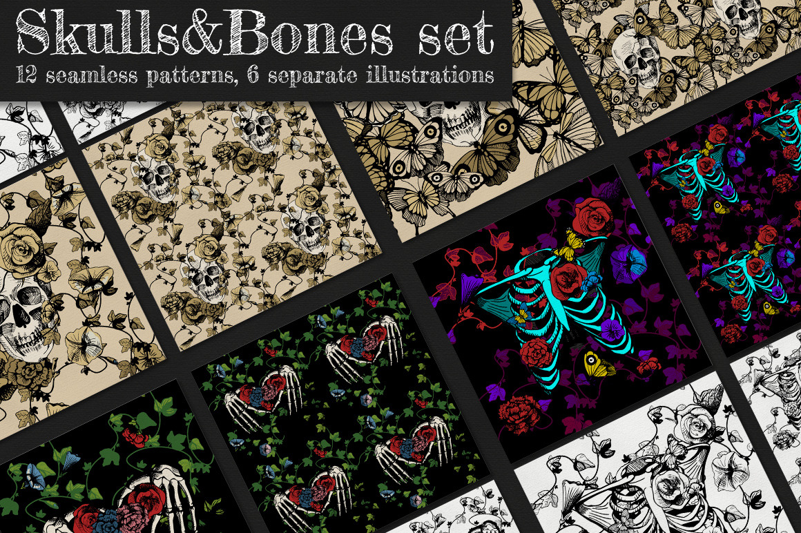 Skulls & Bones set, a Decorative Illustration by CatMadePattern