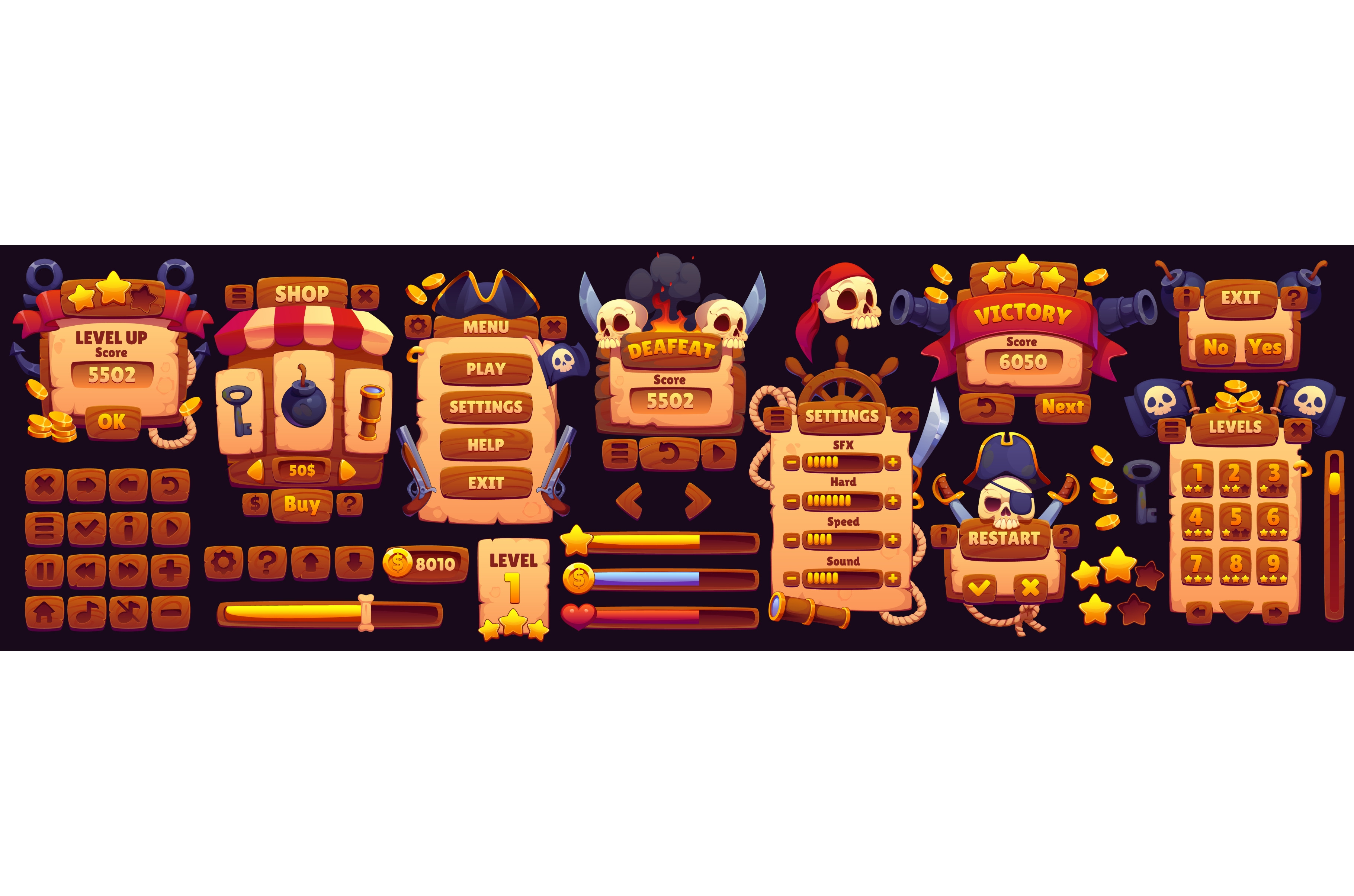 Pirate arcade game interface, a Technology Illustration by Vector Tradition