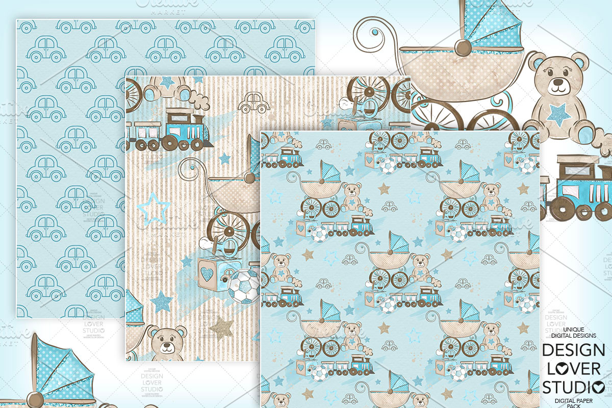 Baby Boy digital paper pack, a Pattern Graphic by designloverstudio