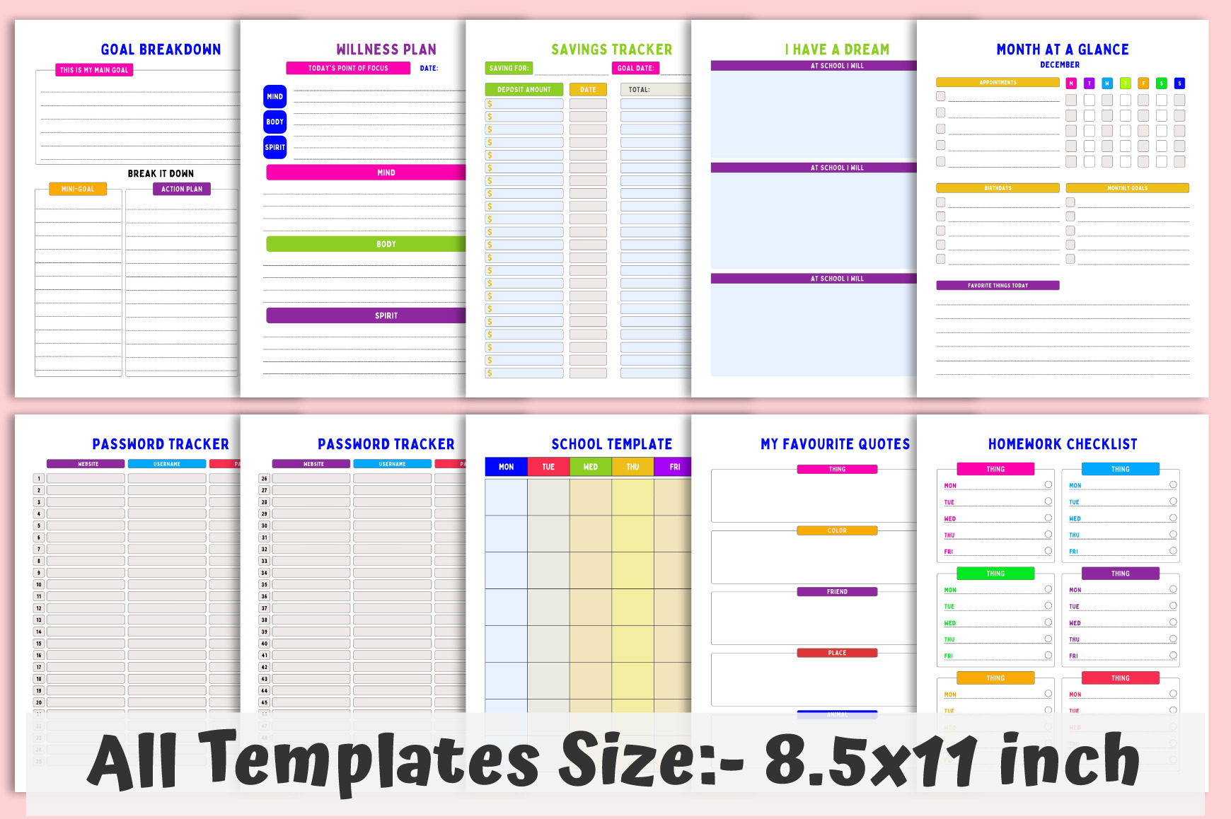 ADHD Canva editable planner for kids, a Stationery Template by Designmela01