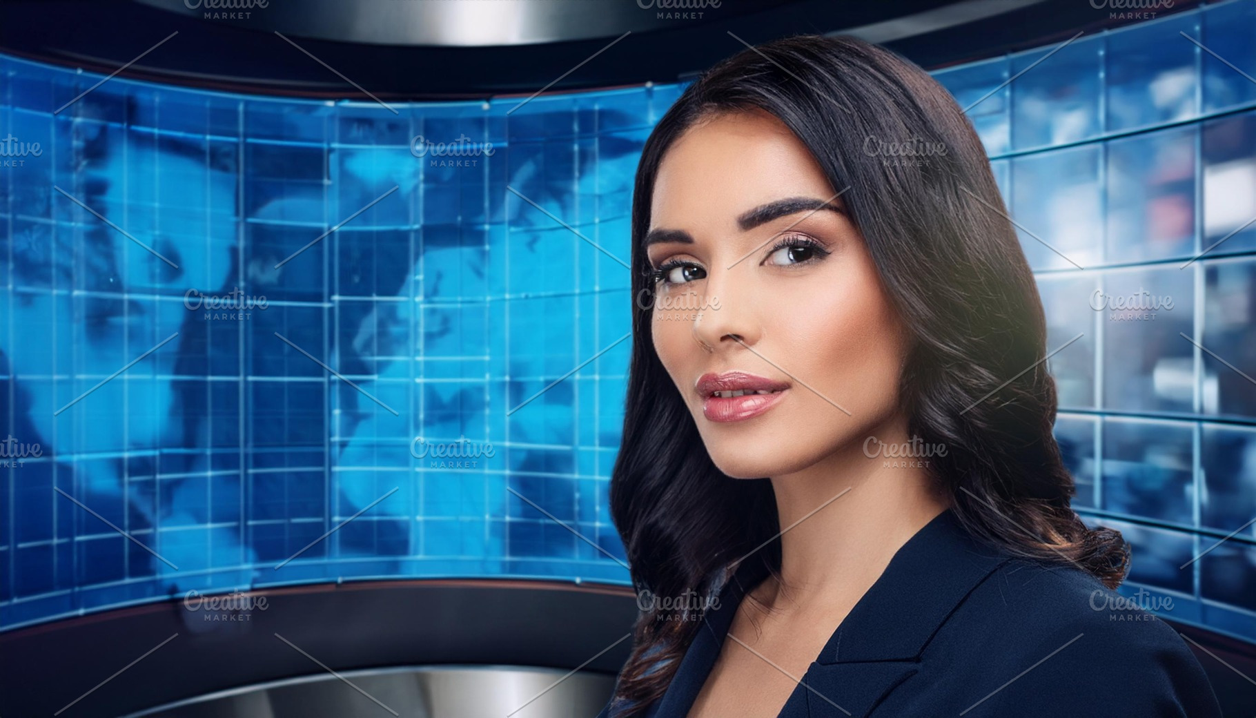 beautiful female journalist in news tv studio, AI generated, a Photo by ...