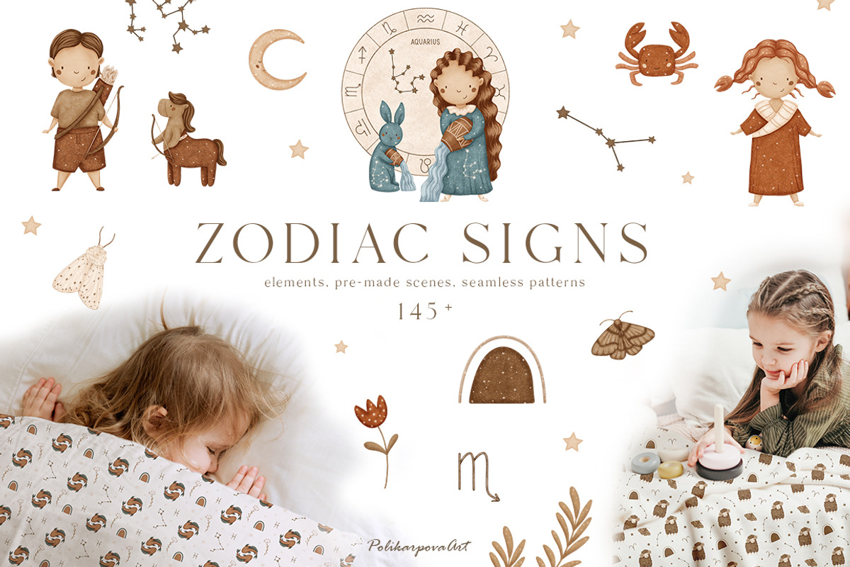 Kid zodiac signs. Astrology collection