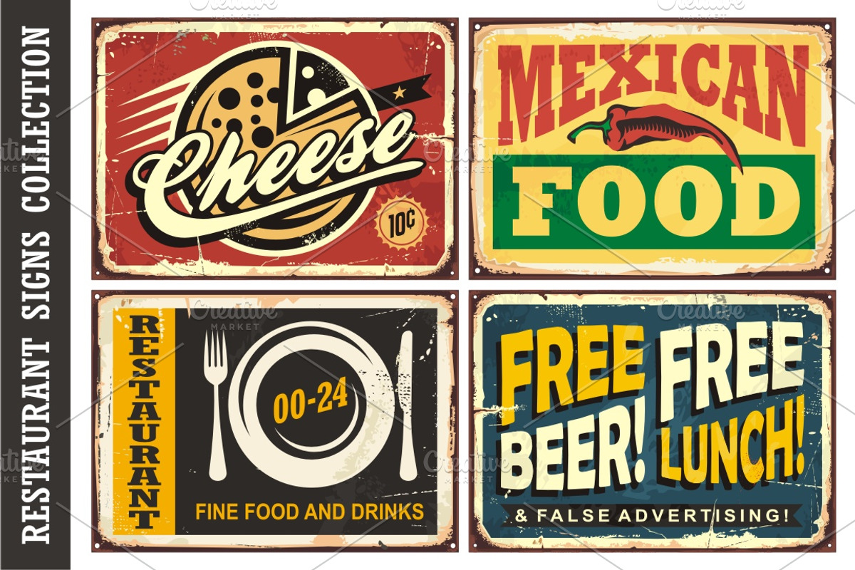 Vintage Restaurant Signs Collection, a Food Illustration by Lukeruk