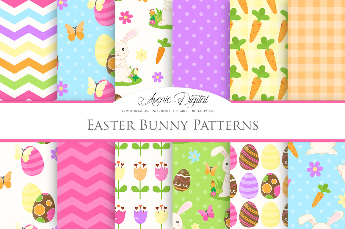 Easter Bunny Digital Paper Patterns, a Pattern Graphic by Avenie Digital