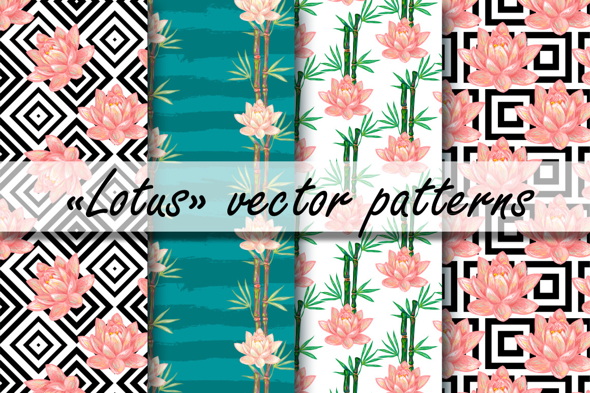 Lotus vector seamless patterns, a Pattern Graphic by Katya Hatsak