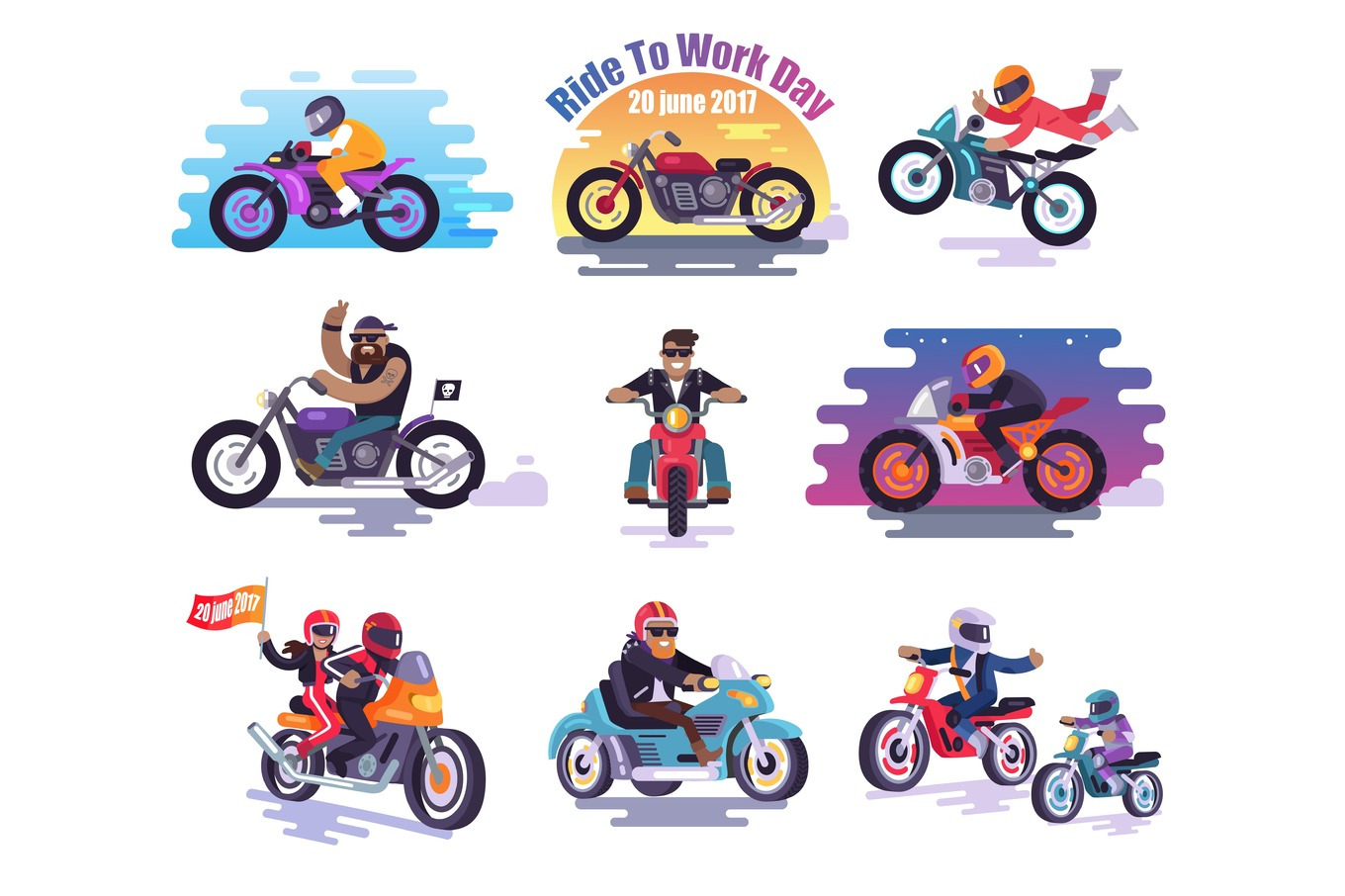 20 June 2017 Ride to Work Day Illustrations Set, a Transportation ...