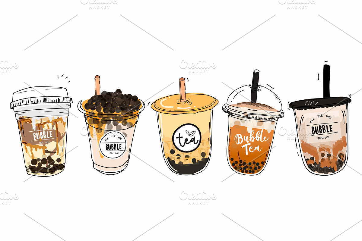 Bubble tea vector set | Creative Market