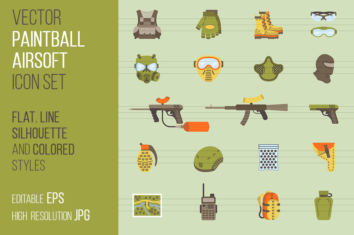 Vector paintball or airsoft icon set, an Icon by Primula`s shop