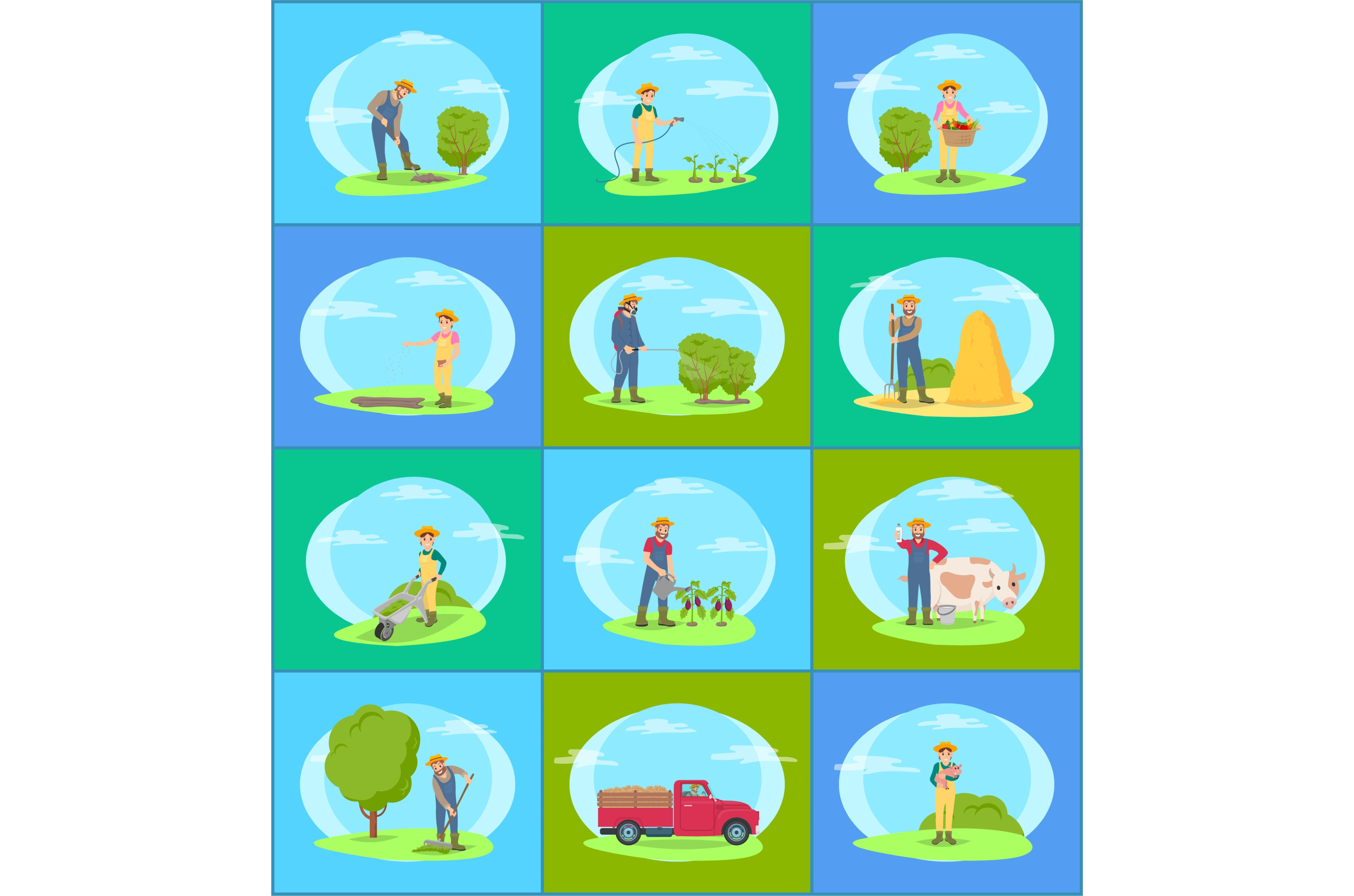 Farmer Working on Farm with Tools, a Person Illustration by robuart