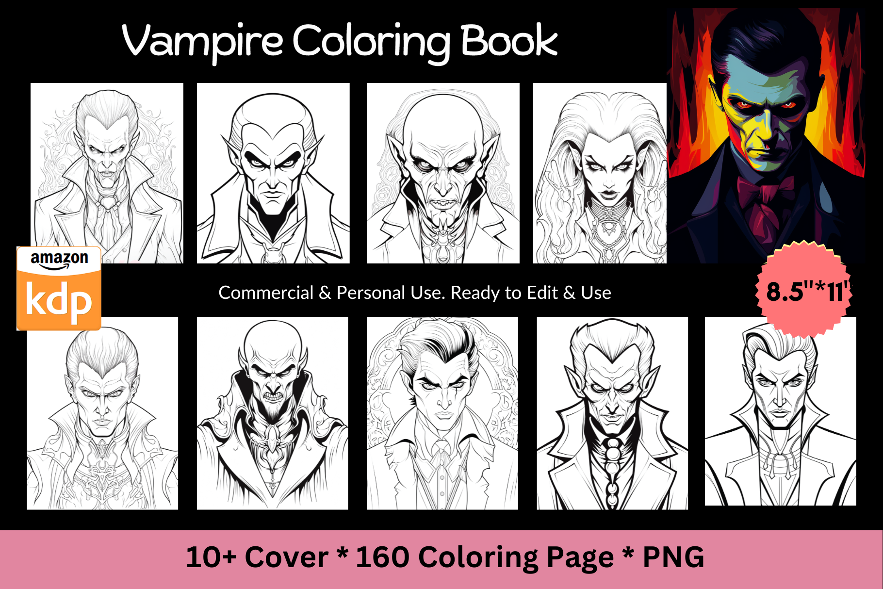Vampire Coloring Book KDP Printable, a Seasonal Illustration by ...
