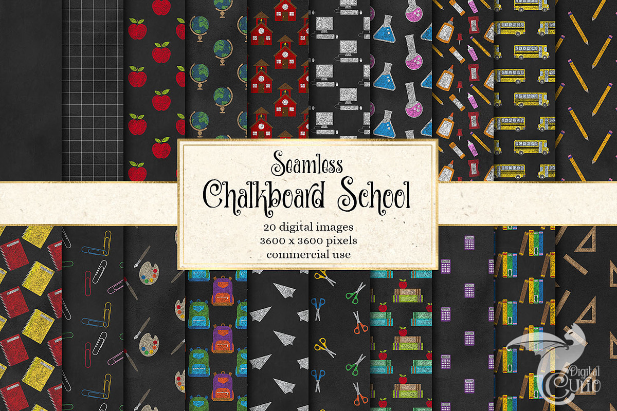 Chalkboard School Digital Paper, a Pattern Graphic by Digital Curio ...