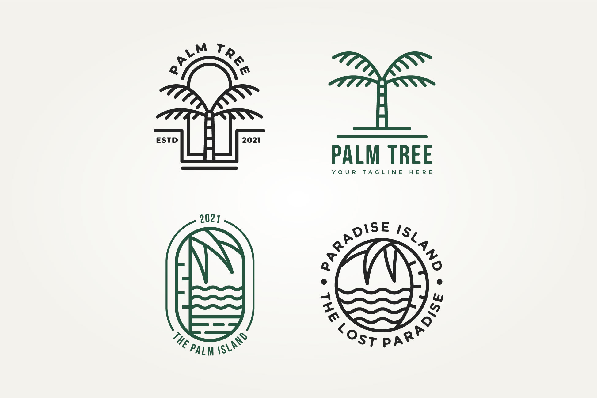 set of palm tree line art icon logo