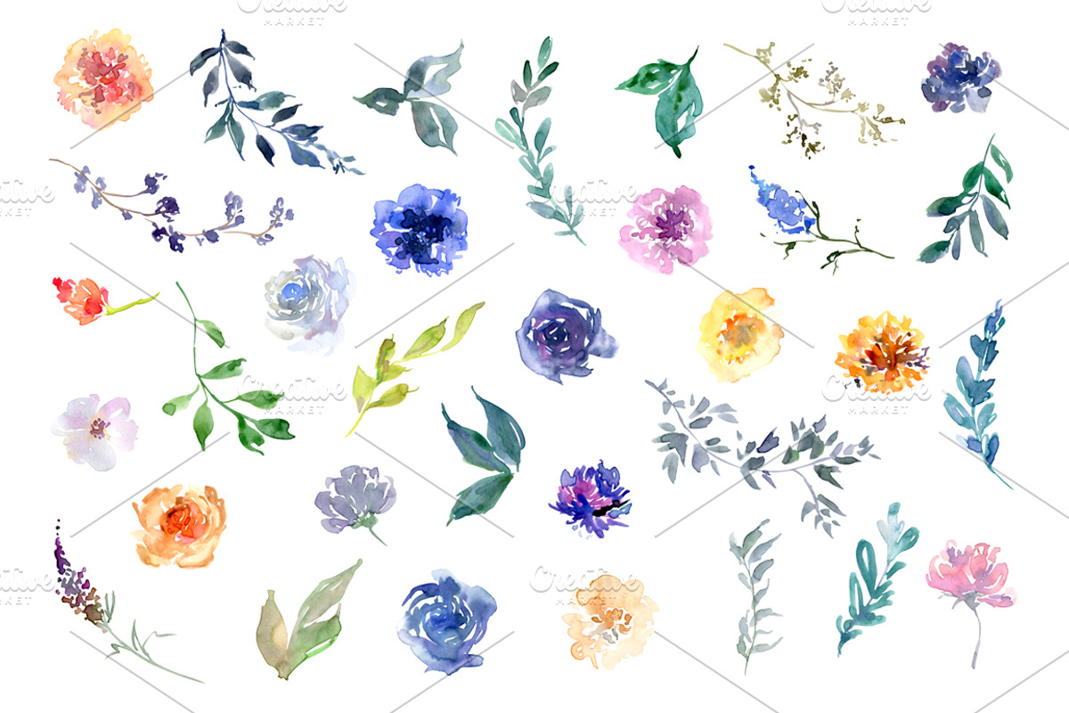 Bright Spring Watercolor Flowers Png, an Illustration by GraphicsDish