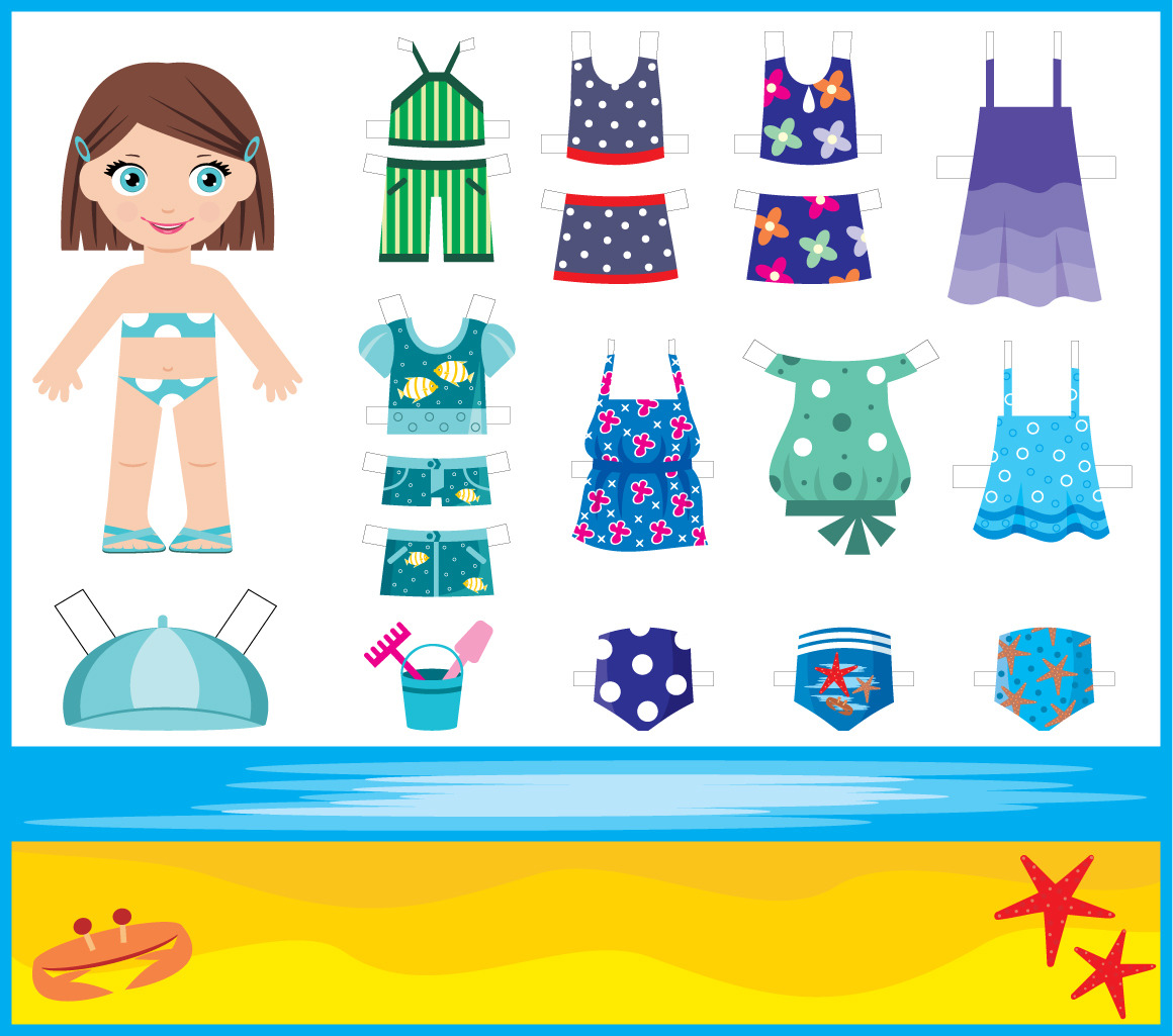 Paper doll with summer set of clothe, an Illustration by Gurza SHOP