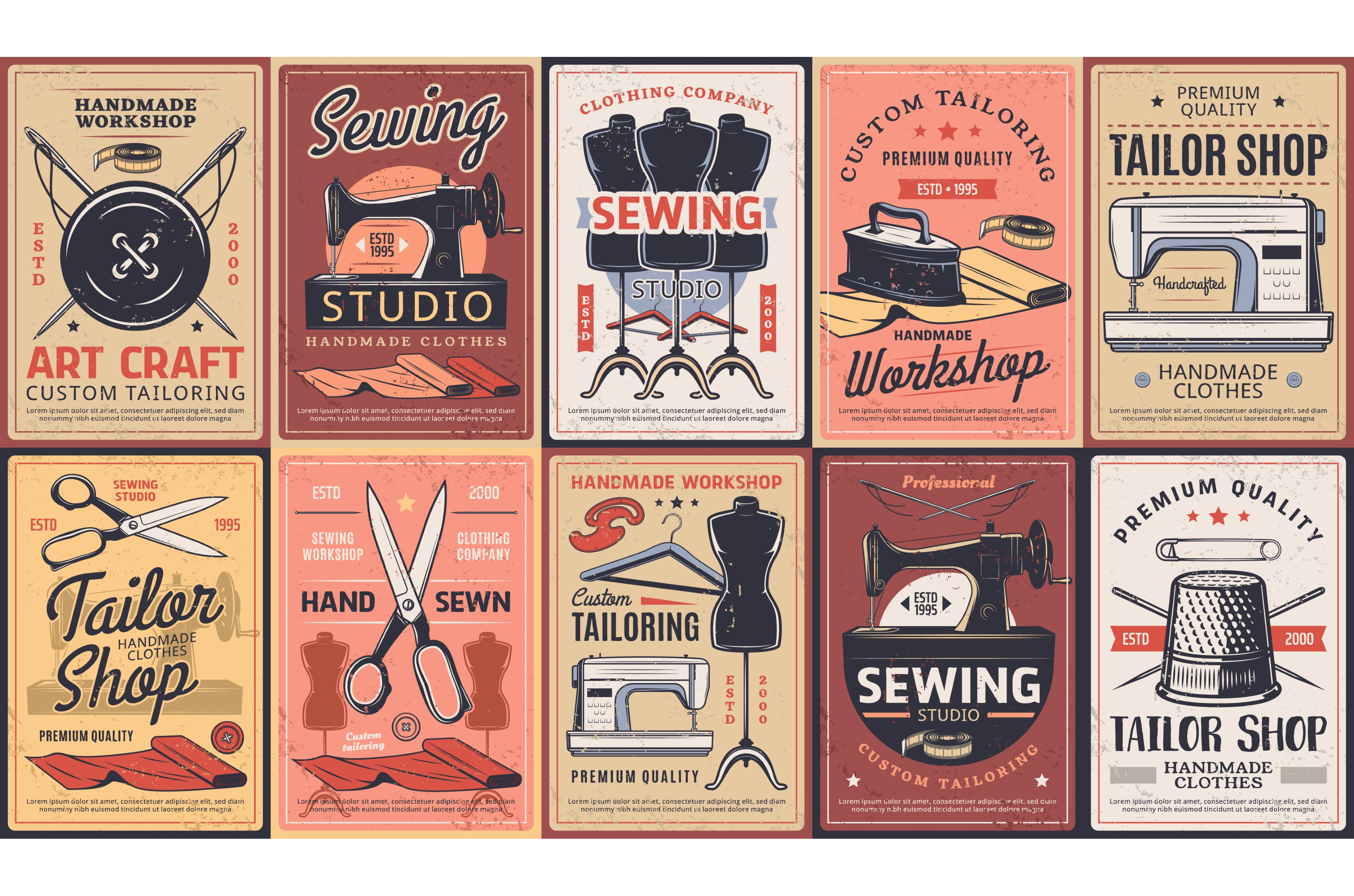 Sewing posters, tailor shop | Illustrations ~ Creative Market