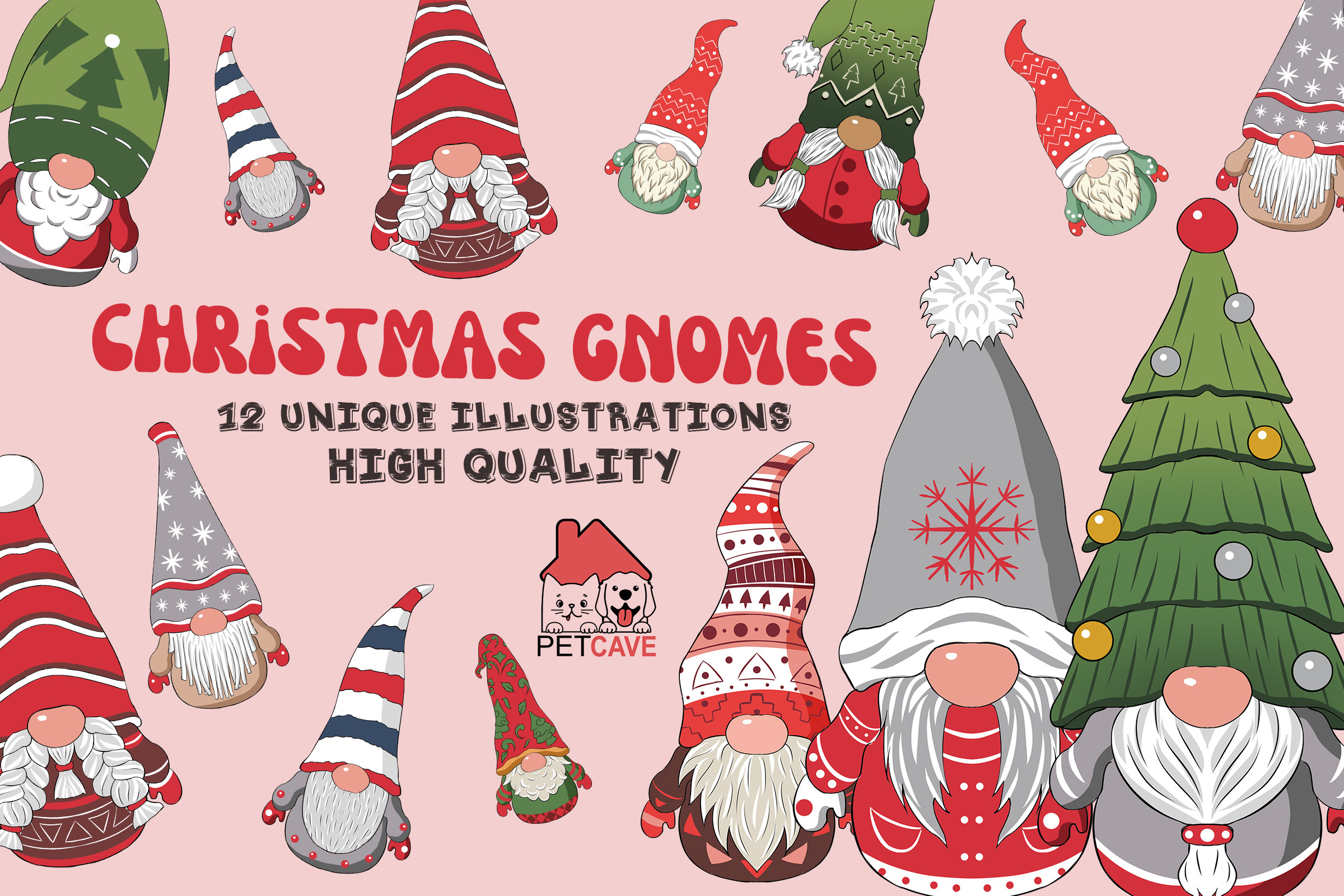 Christmas Gnomes Watercolor Clipart, an Illustration by Pet Cave