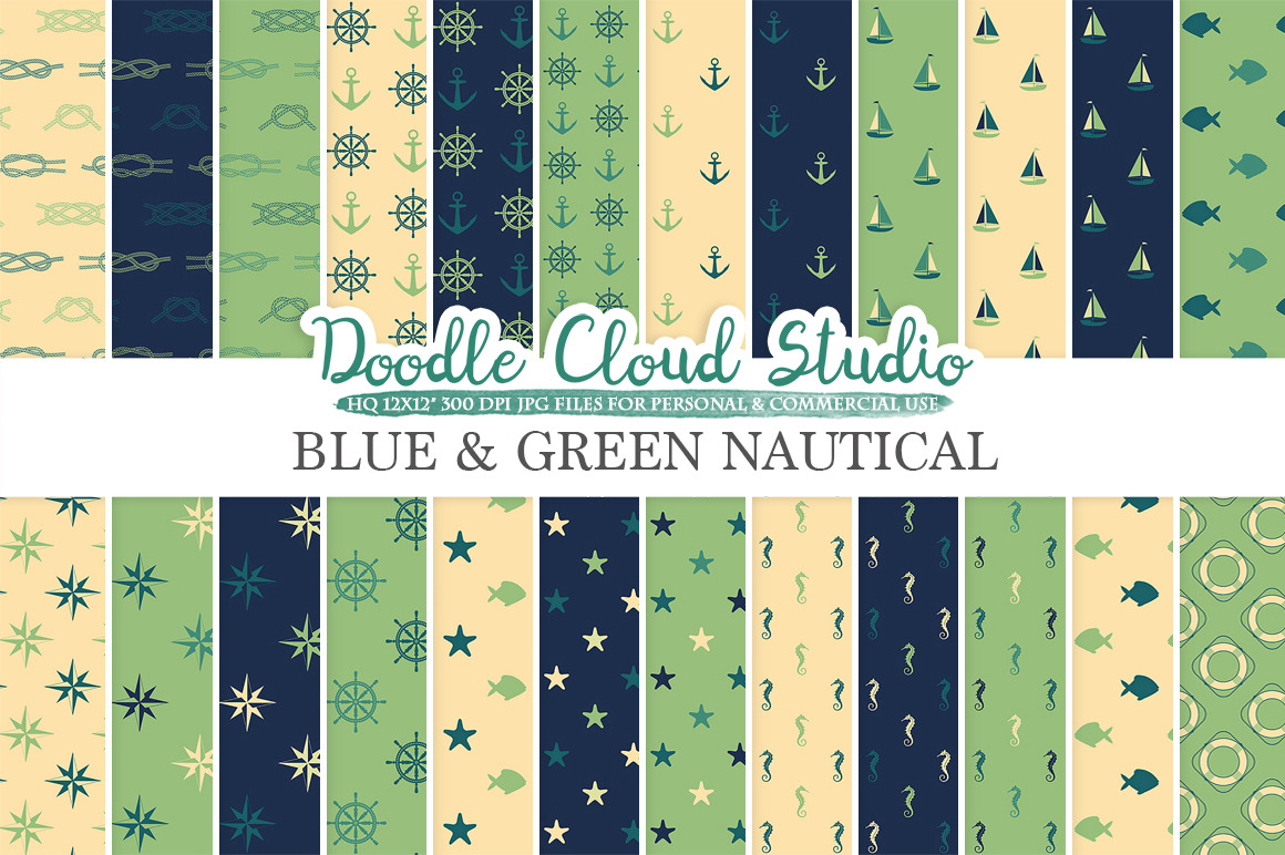 Blue and Green Nautical, a Pattern Graphic by Doodle Cloud Studio ...