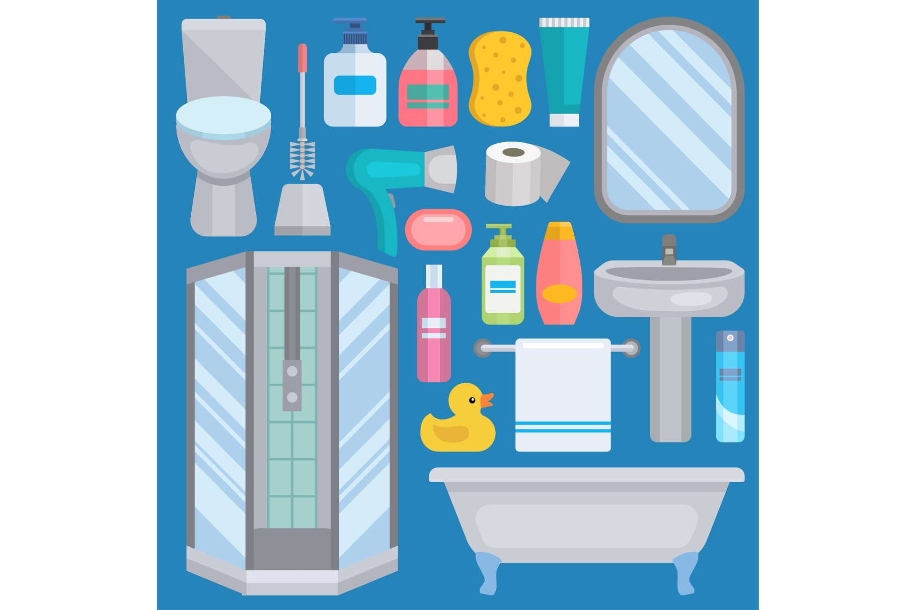 Bath vector equipment icons human body hygiene hower illustration for ...