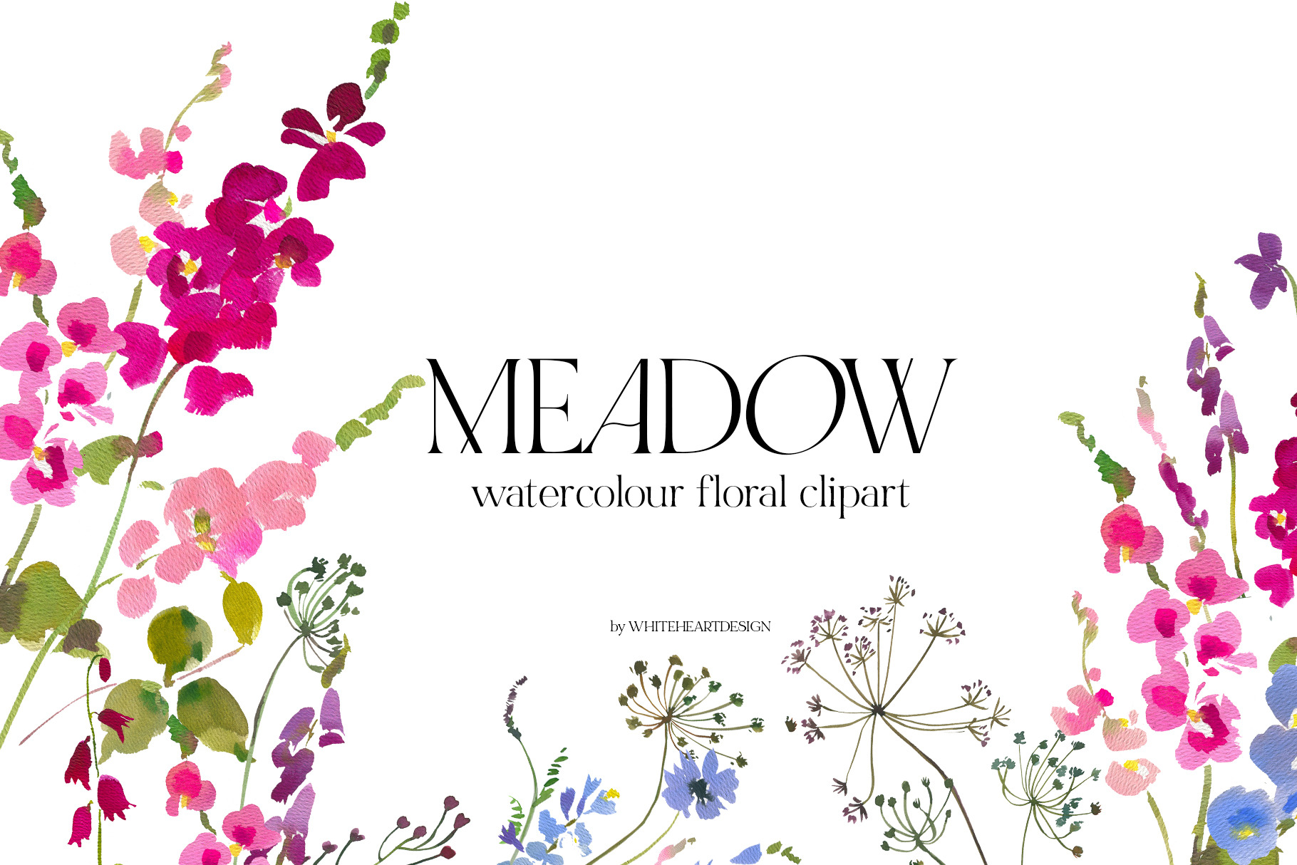Meadow - watercolour field flowers clipart and patterns