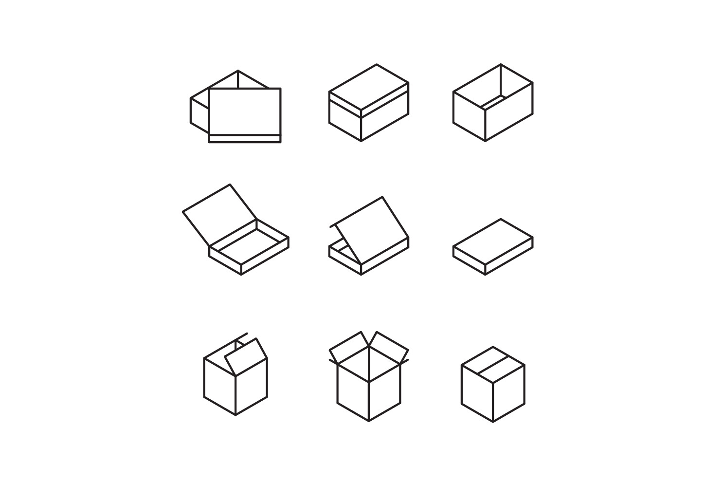 Box signs. Various boxes containers | Outline Icons ~ Creative Market