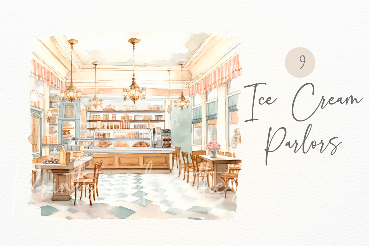 Ice Cream Parlor Watercolor Clip Art, a Food Illustration by The ...